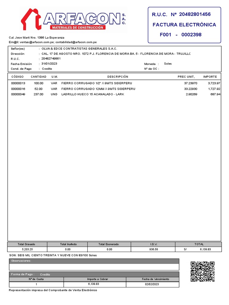 Factura Electrónica de Olva & Edce S.A.C. | PDF