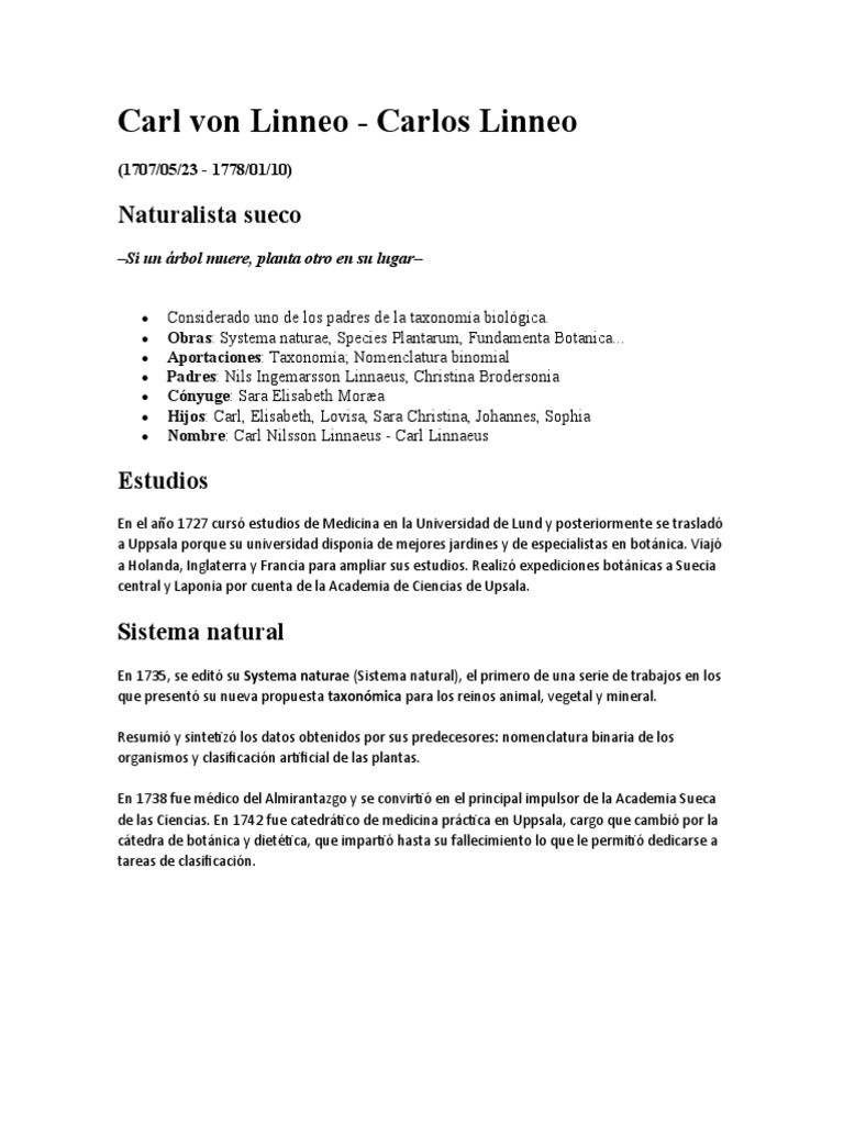 Linneo: Padre de la Taxonomía | PDF