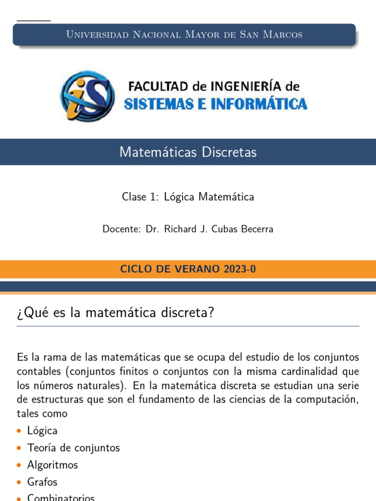 Matemáticas Discretas, Clase 1 | PDF