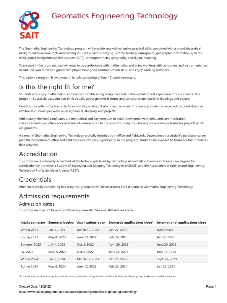 Geomatics Engineering Technology | PDF | Geomatics | University And College Admission