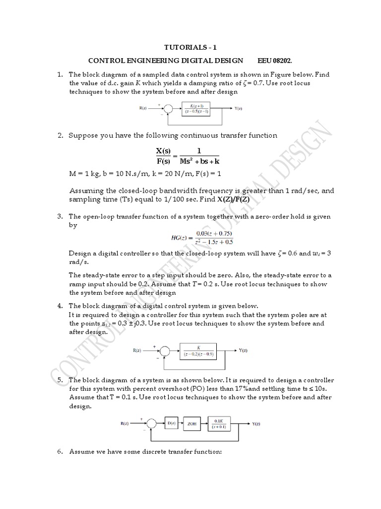 Tutorial-1 Digital Design | PDF | Control Theory | Electrical Engineering