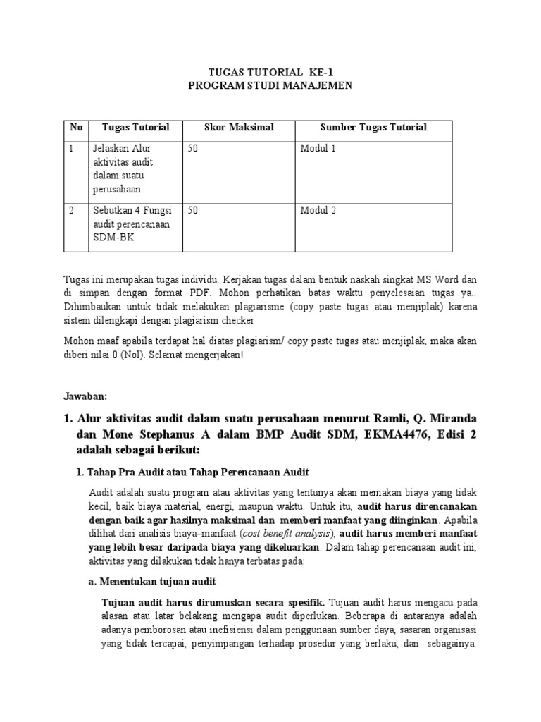 TUGAS 1 Audit SDM 20201 | PDF | Karier & Perkembangan