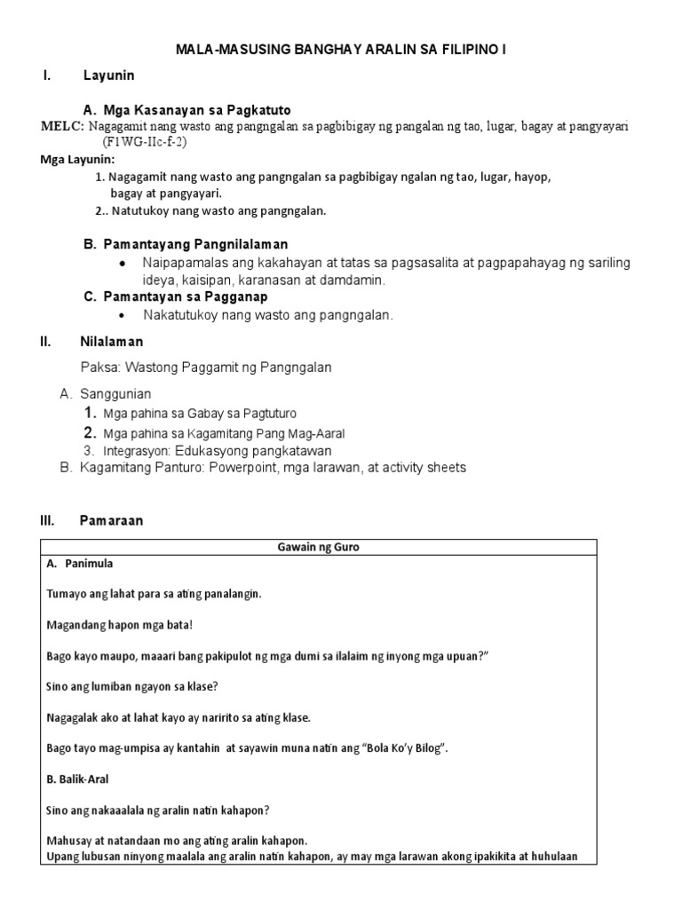 Mala-Masusing Banghay Aralin | PDF