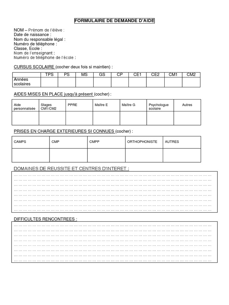 Formulaire de Demande D Aide | PDF