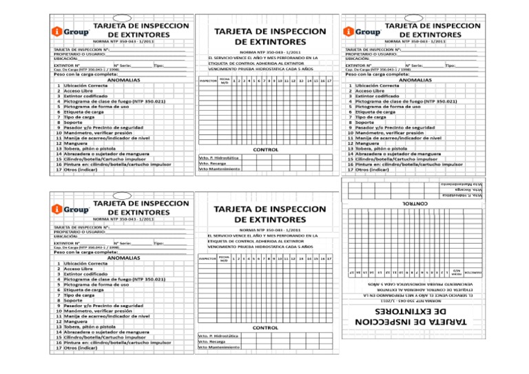 Tarjeta de Inspeccion de Extintor | PDF