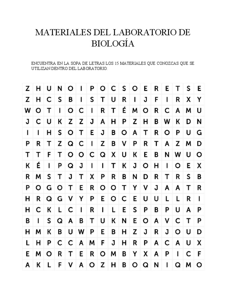 Sopa Materiales Del Laboratorio de Biología | PDF | Ciencia y matemática