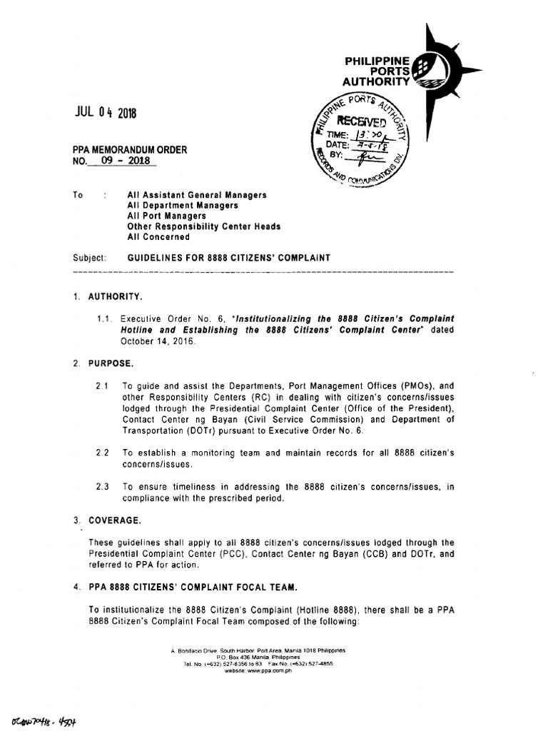 Guidelines For 8888 Citizens Complaint | PDF