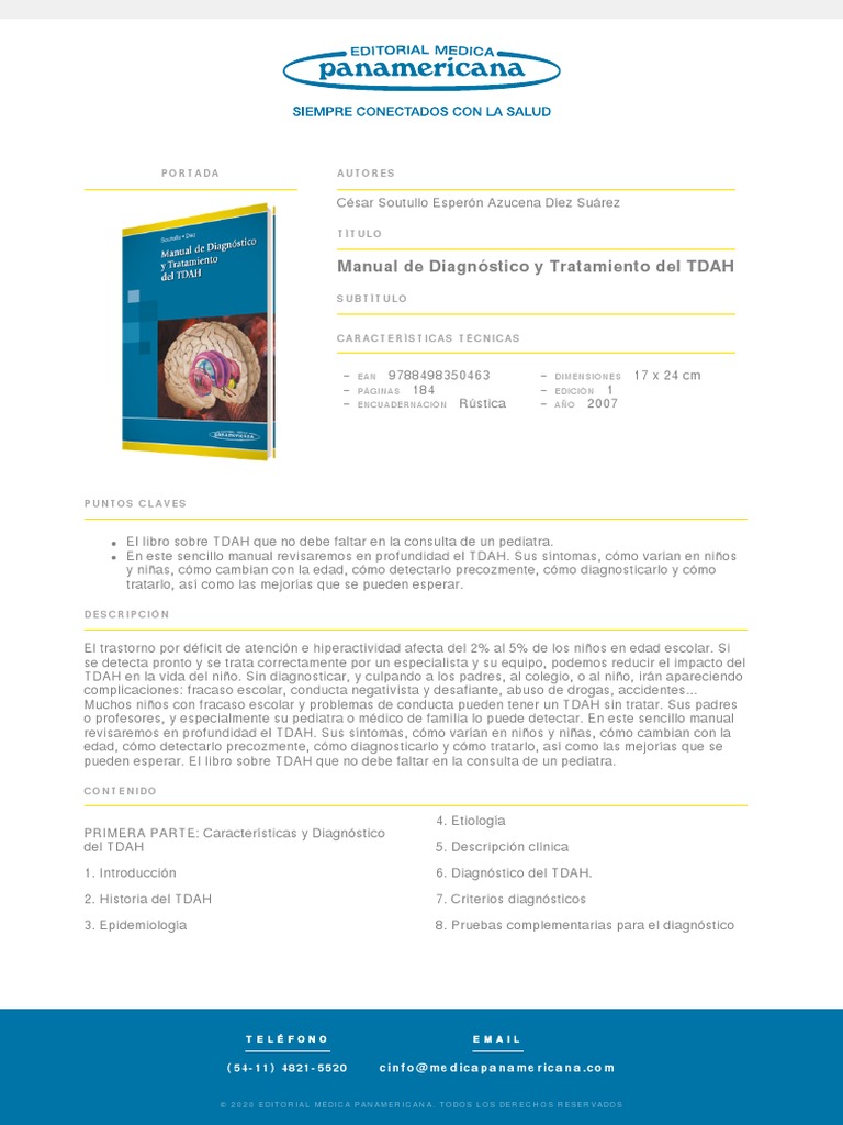 Manual de Diagnóstico y Tratamiento Del TDAH: Portada Autores | PDF ...