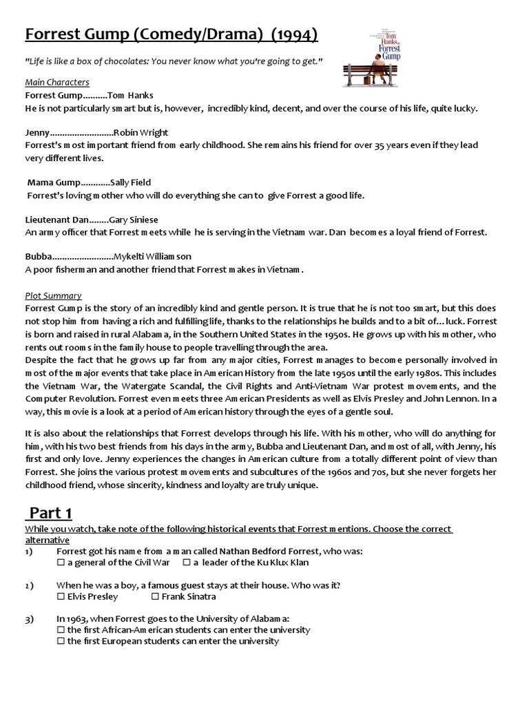 Forrest Gump Video Movie Activities - 114411 | PDF