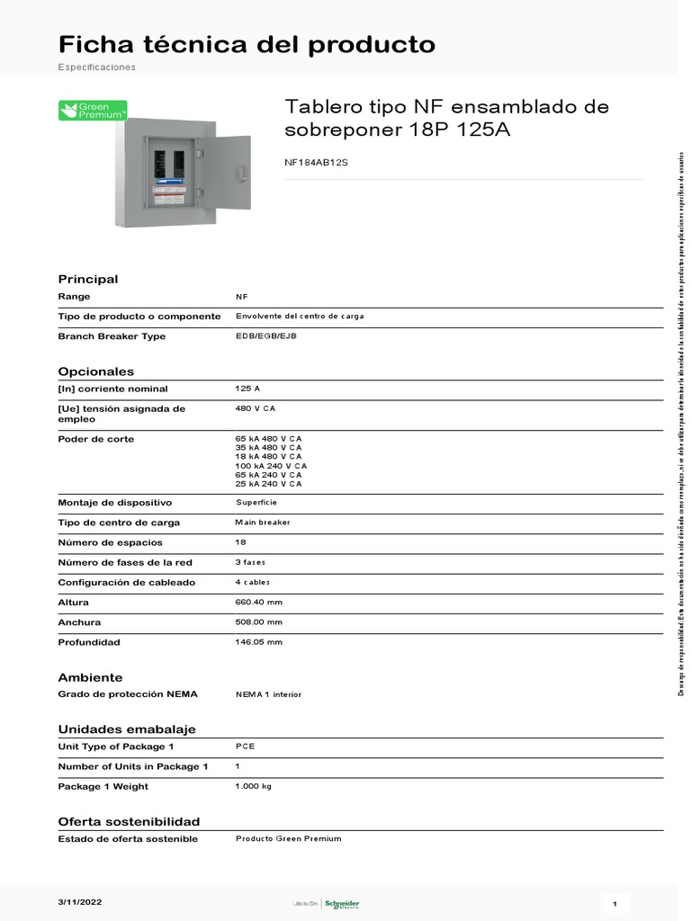 Tableros de Distribución Eléctrica NF - NF184AB12S | PDF