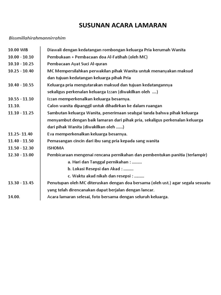 Susunan Acara Lamaran | PDF