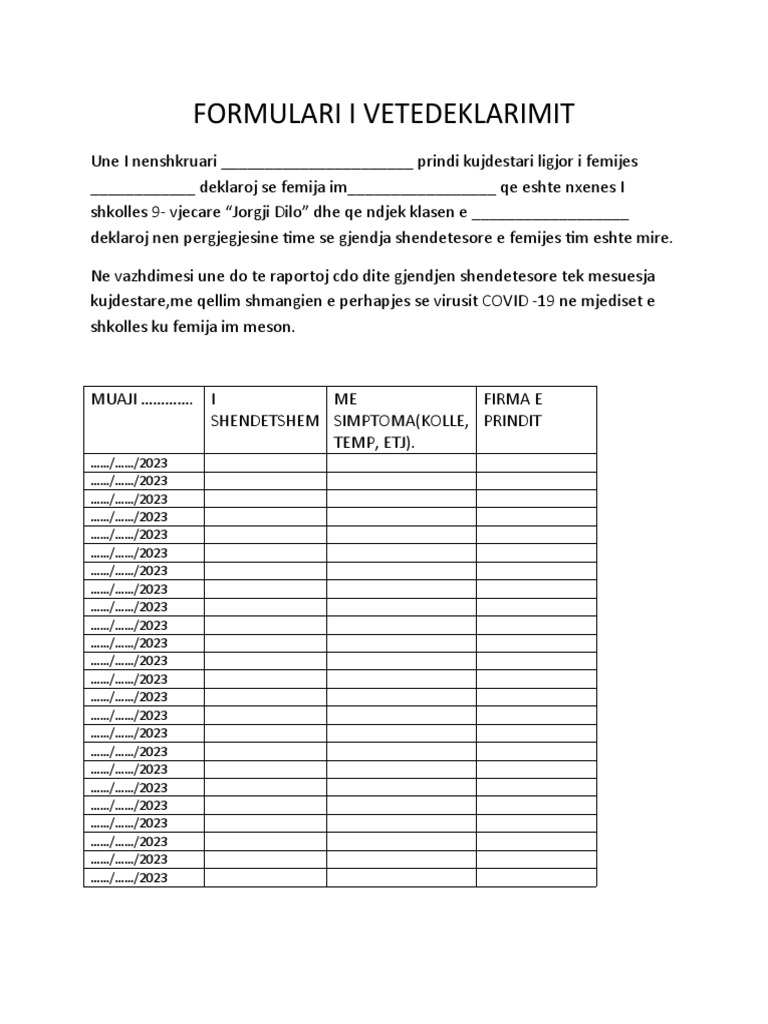 Formulari I Vetedeklarimit | PDF