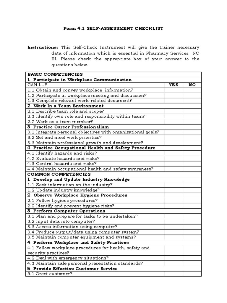 2-Self-Assessment Checklist | PDF | Occupational Safety And Health ...