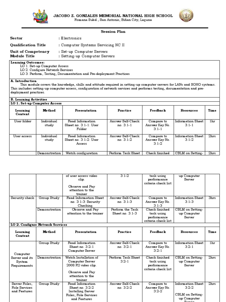 6 - Session Plan | PDF | Server (Computing) | Computer Network