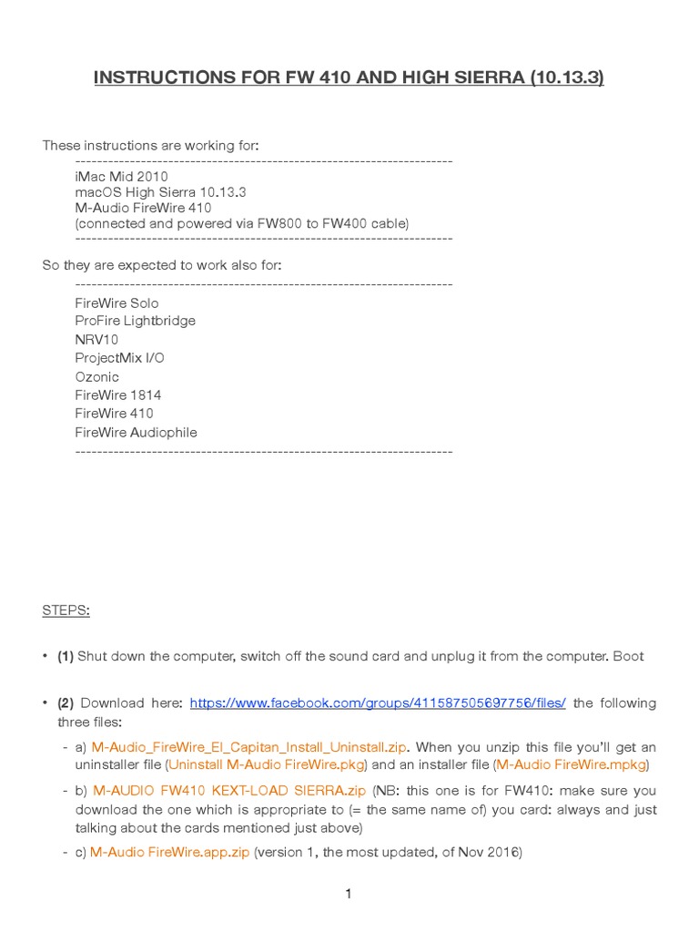 M-AUDIO FW - HIGH SIERRA - Instructions - NEW | PDF | Mac Os | Booting