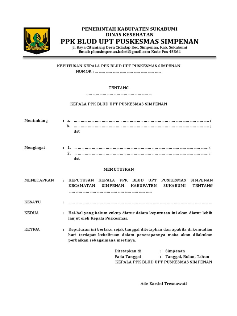 PPK Blud Upt Puskesmas Simpenan: Pemerintah Kabupaten Sukabumi Dinas Kesehatan | PDF