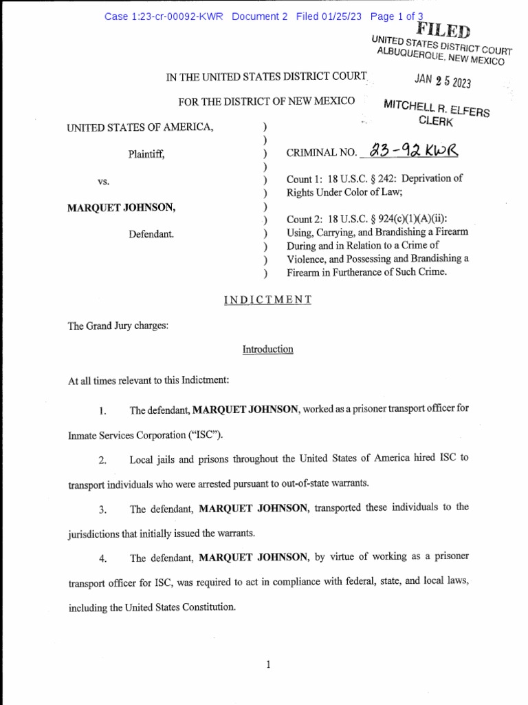 USA V Johnson Indictment NM | Download Free PDF | Indictment | Law