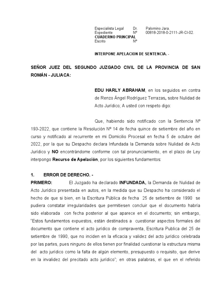 Apelación de Sentencia | PDF | Sentencia (ley) | Apelación