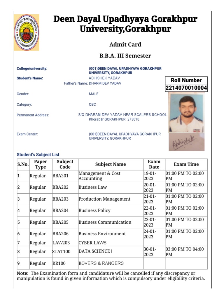 Deepak Chaudhary Admitcard | PDF