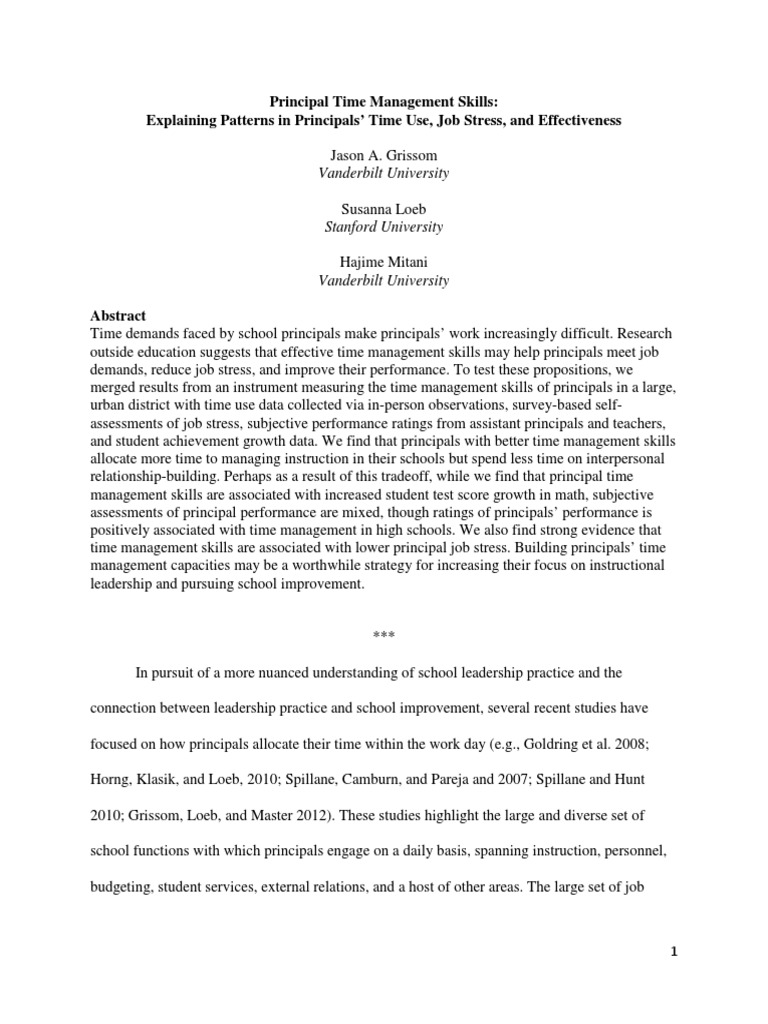 Principal Time Management Skills Impact | PDF | Professional Skills ...