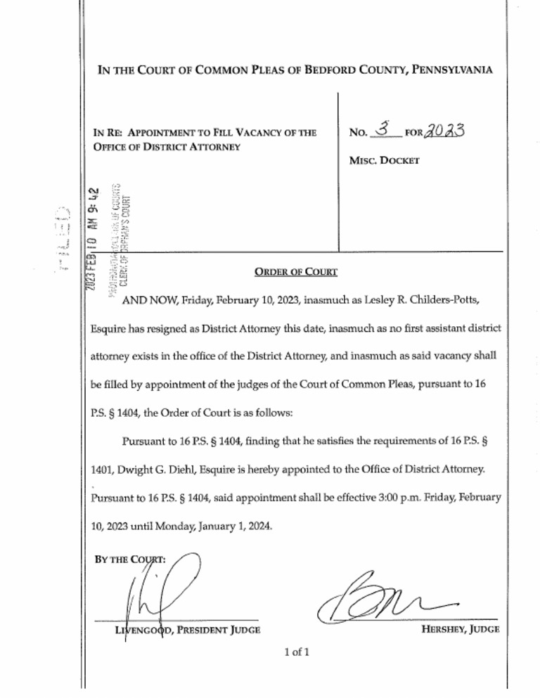 Bedford DA Appointment Order | PDF