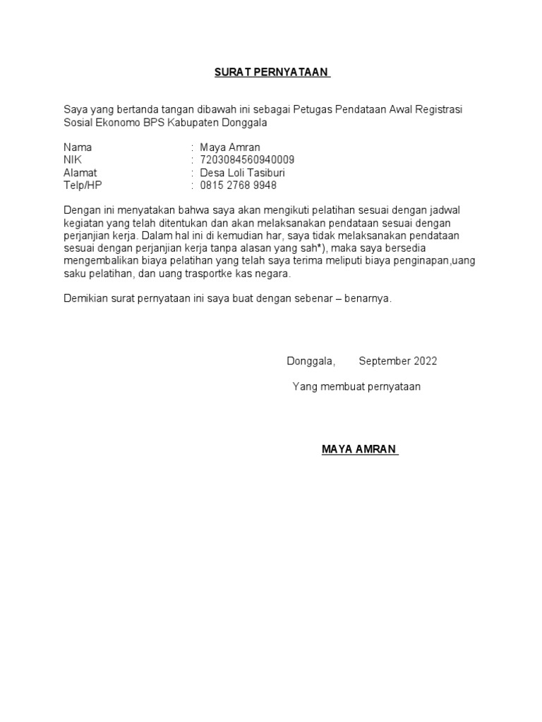 Surat Pernyataan BPS 2022 | PDF
