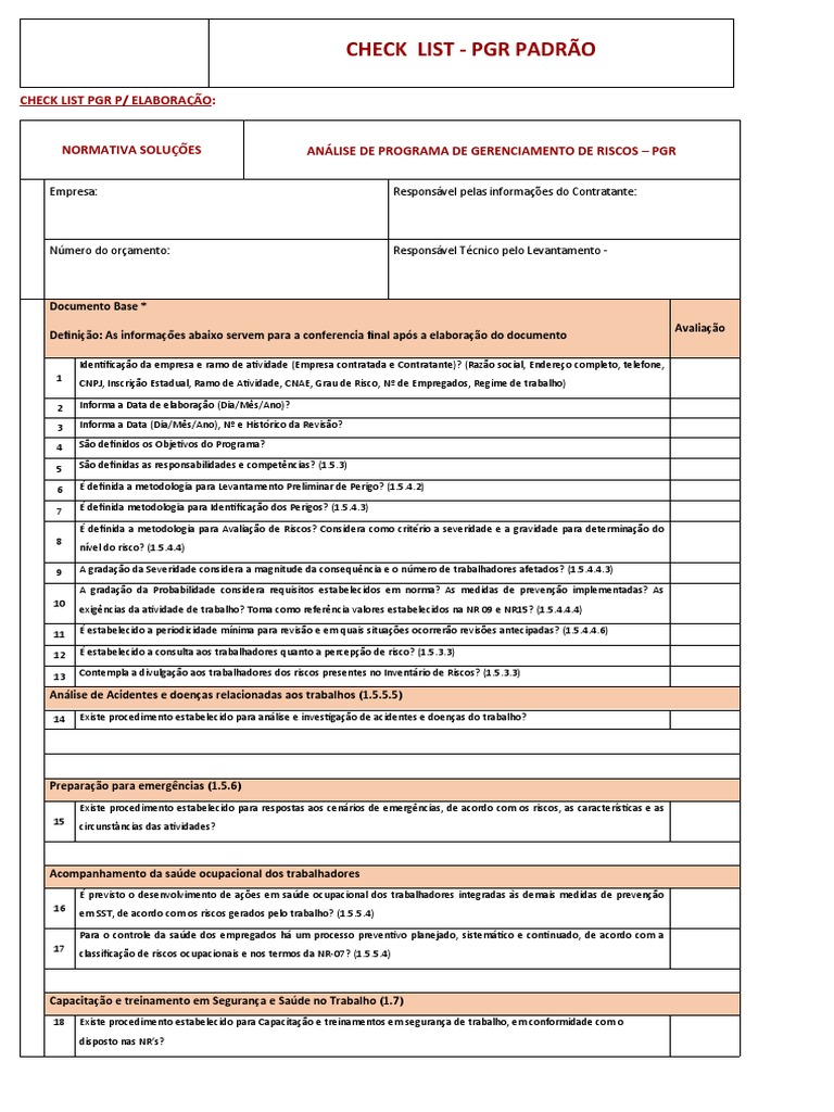 MODELO - Check List PGR Oficial | PDF | Desenvolvimento profissional