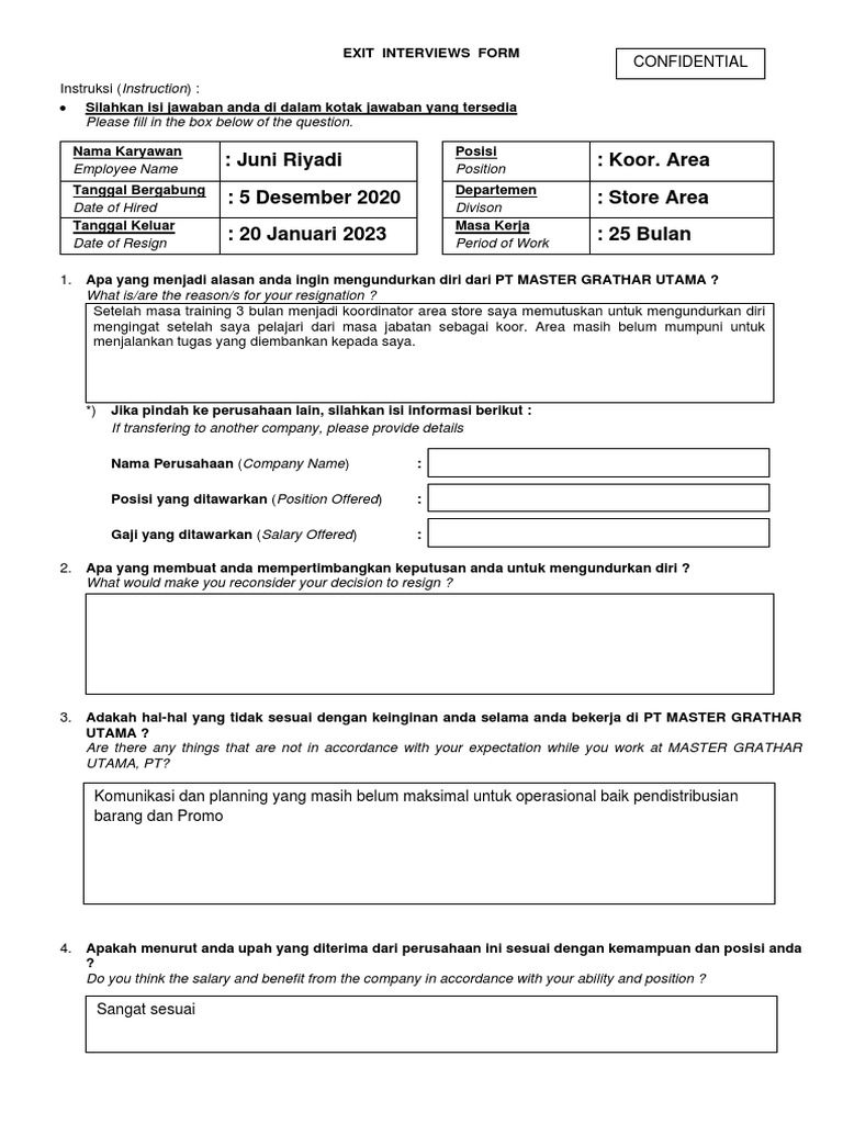 Form Exit Interview Master Group | PDF