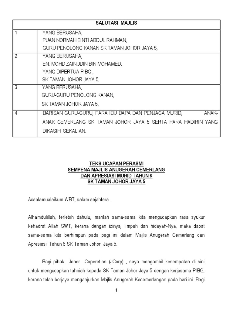 Teks Ucapan Perasmi Majlis Anugerah Cemerlang Dan Apresiasi Tahun 6 SK ... Teks Ucapan Perasmi Majlis Anugerah Cemerlang Dan Apresiasi Tahun 6 SK ...