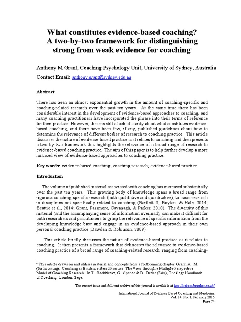 What Constitutes Evidence-Based Coaching - A Two-By-Two Framework For ... What Constitutes Evidence-Based Coaching - A Two-By-Two Framework For ...