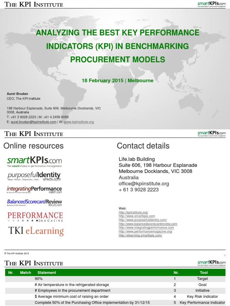 Analyzing Best KPIs in Benchmarking Procurement Aurel Brudan | PDF | Performance Indicator ...