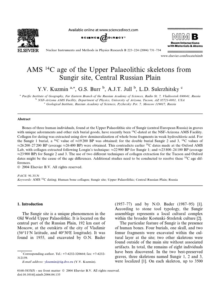 Age of The Upper Paleolithic Skeletons From Sungir Site. Central Russian Plain. | PDF | Chemistry