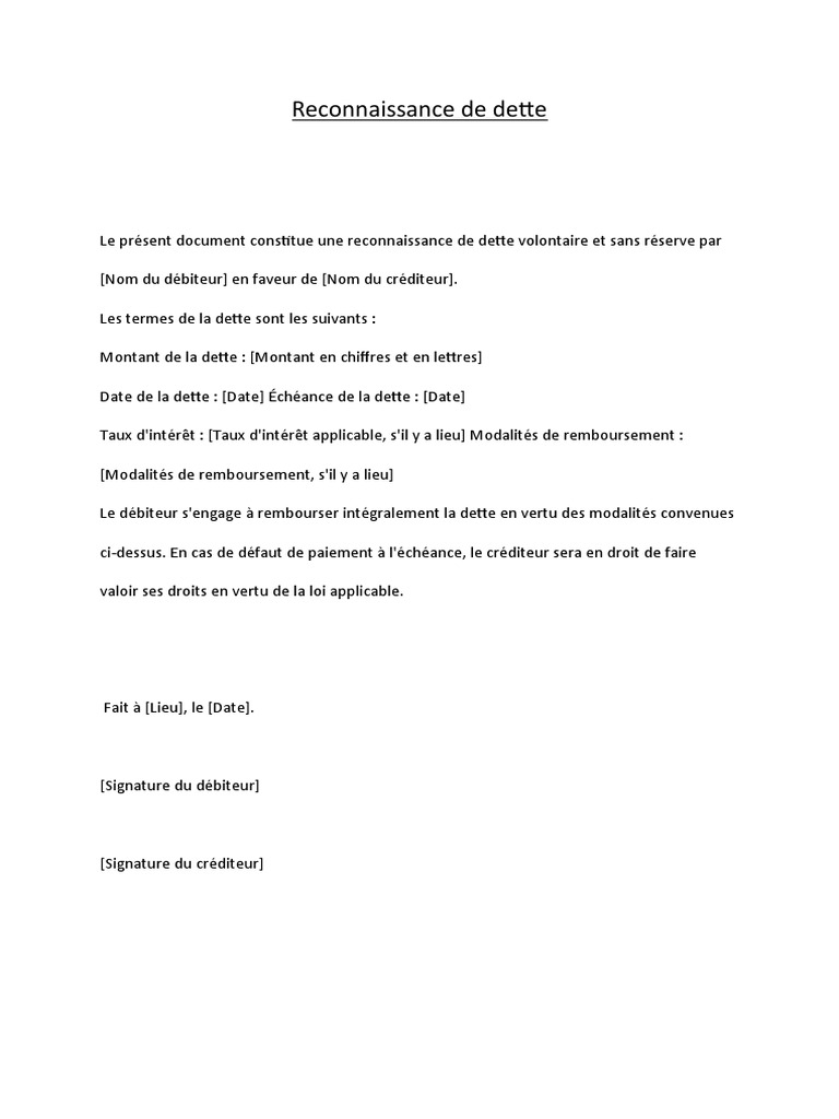 Reconnaissance De Dette Pdf – Formulaire Cerfa Reconnaissance De Dette ...