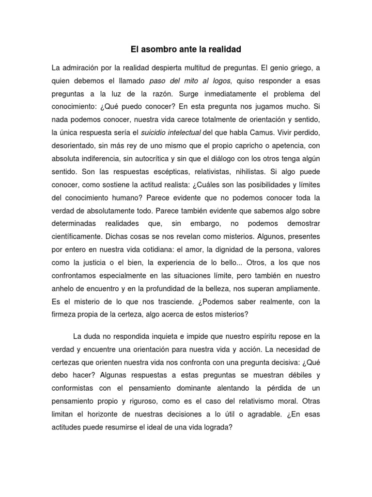 El Asombro Ante La Realidad | PDF | Verdad | Conocimiento