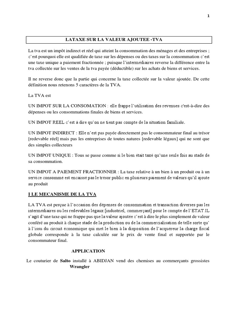 Cours de La Taxe Sur La Valeur Ajoutee Tva | PDF | Taxe sur la valeur ajoutée | Impôts
