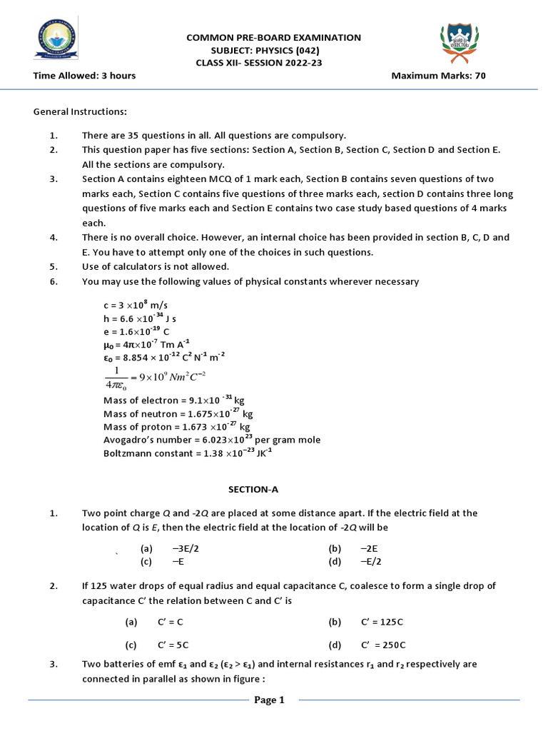 6.XII Physics Question Paper | PDF | Electromagnetic Spectrum | Optical ...