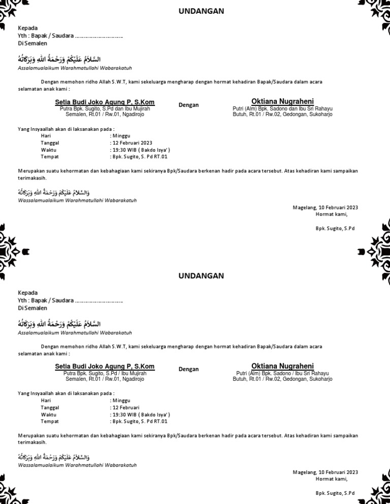 Contoh Undangan Sukuran / Genduri Format PDF | PDF