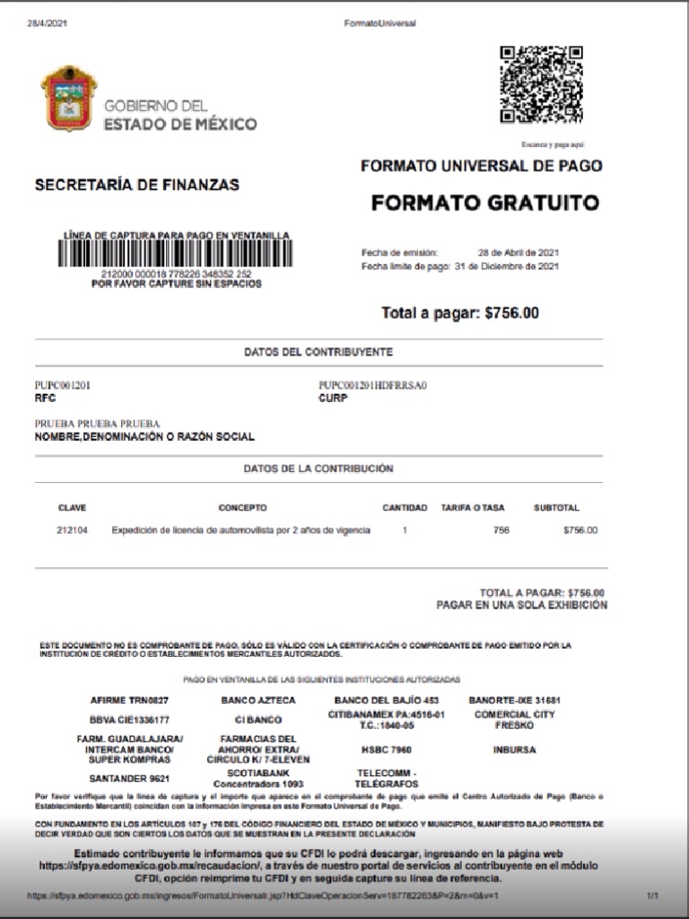 Línea de Captura de Pago Licencia de Conducir | PDF