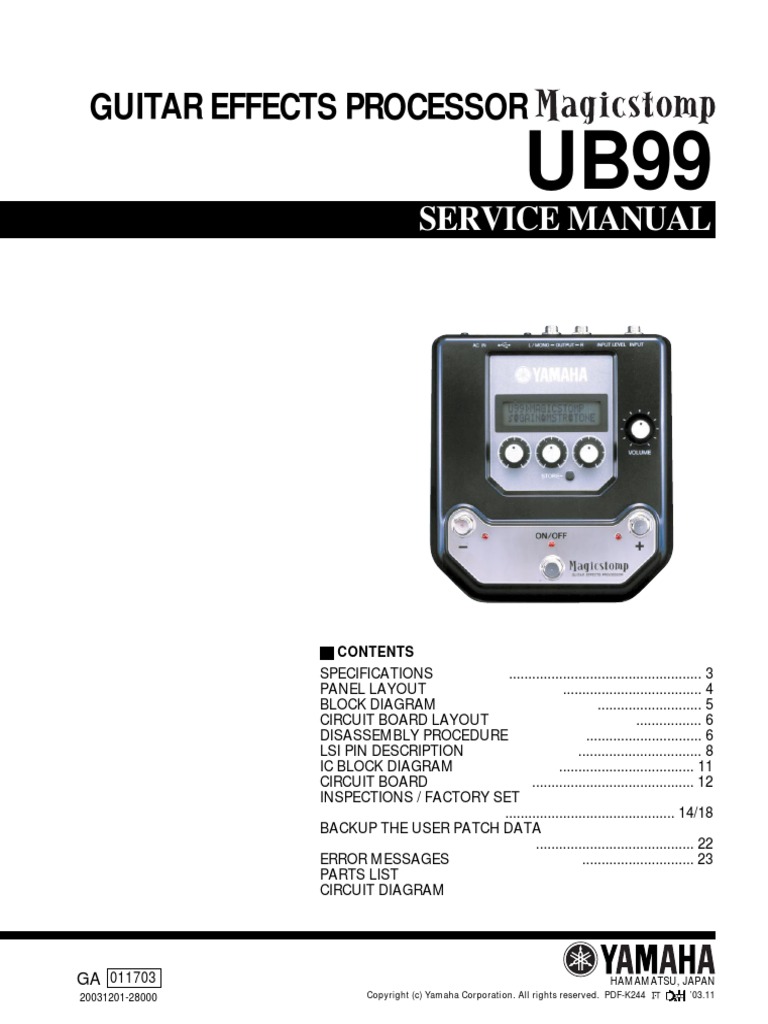 Yamaha Magicstomp Ub99 Guitar-Effects-Processor SM | PDF | Input/Output ...