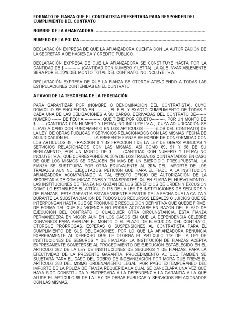 Formato de Fianza de Cumplimiento | PDF | Gobierno | Justicia