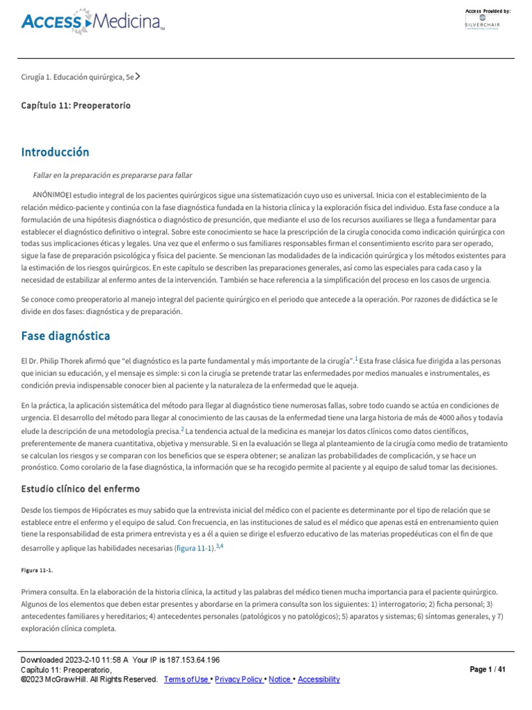 Capítulo 11 - Preoperatorio | PDF | Diagnostico medico | Ciencias de la ...