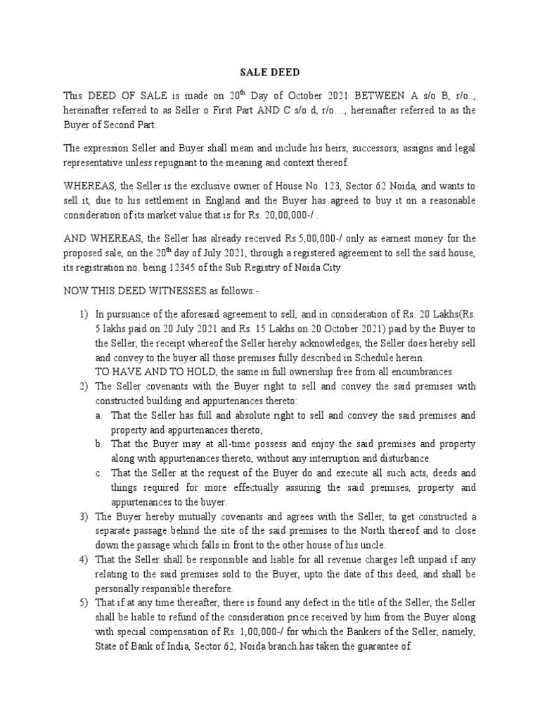 Sale Deed | PDF | Deed | Sales