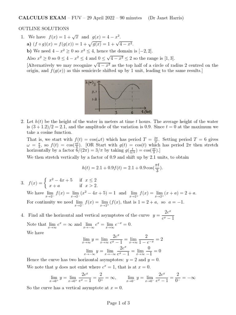 Cal Exam - Apr 2022 FUV - Solns | PDF | Asymptote | Derivative