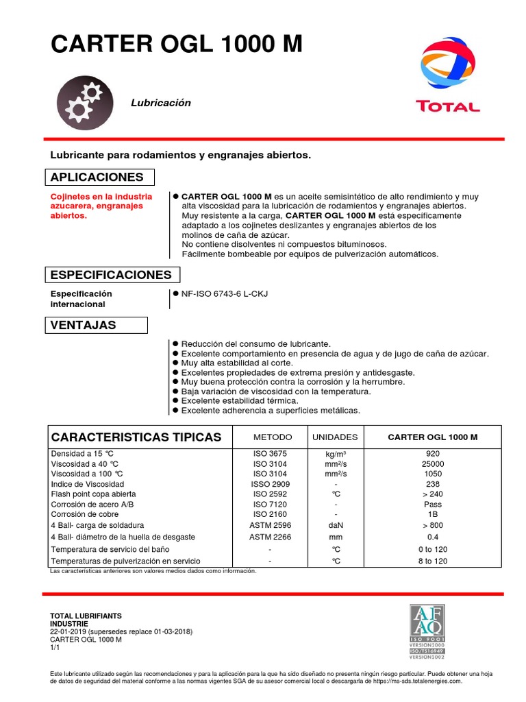 TDS - Total - Carter Ogl 1000 M - Eis - 201901 - Es - Col | Descargar ...