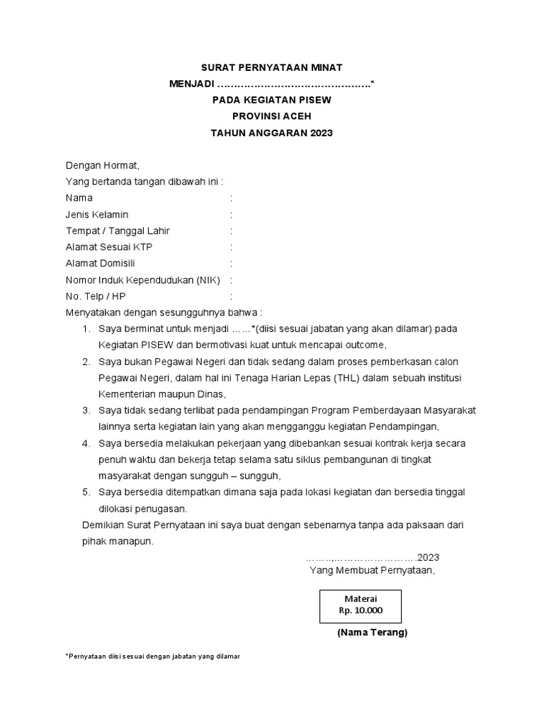 Surat Pernyataan Minat | PDF