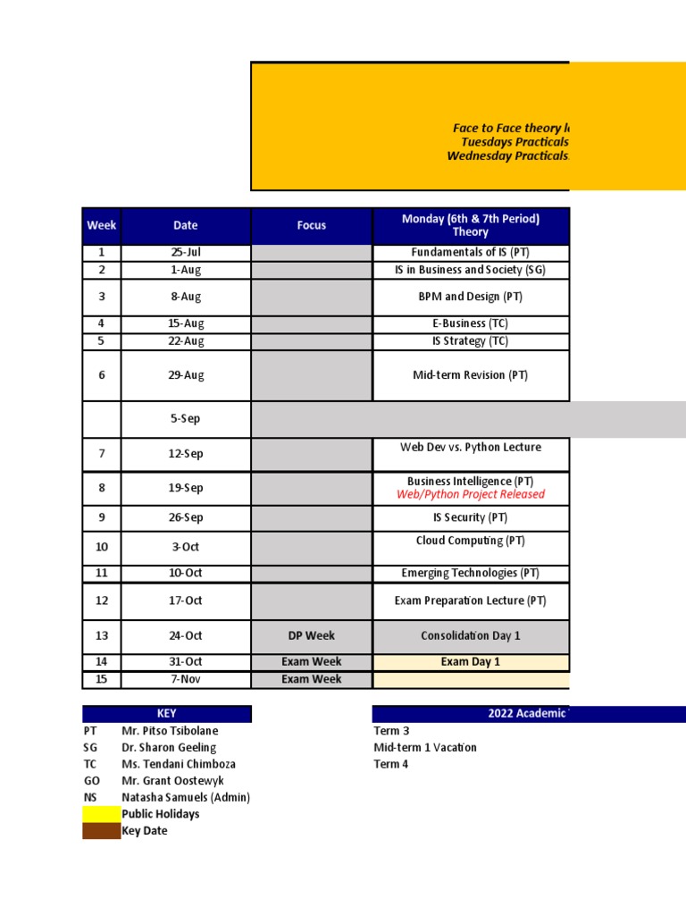 INF1002S+Lecture+Schedule+ +2022+DRAFT+v01 | PDF | Information | Learning