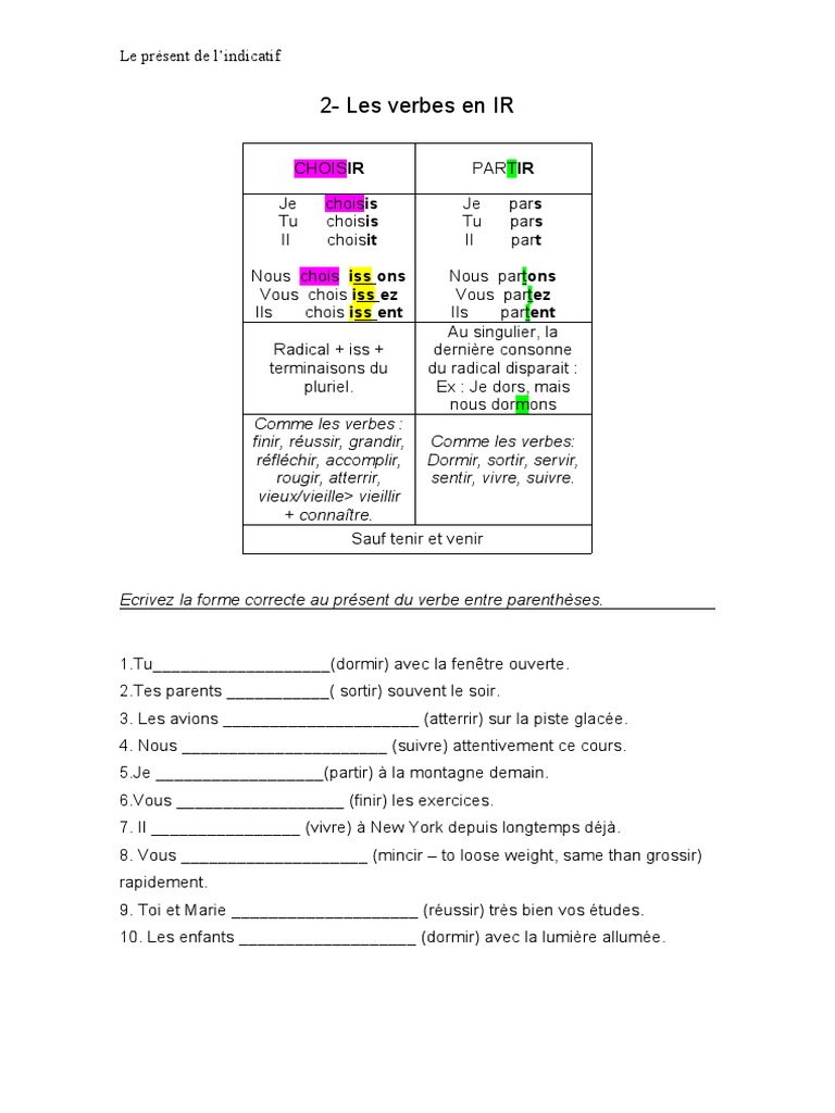 Les Verbes en IR | PDF | Verbe | Morphologie linguistique