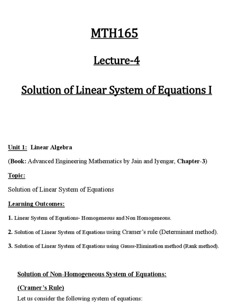 Lecture 4solution of Linear System of Equations | PDF | System Of ...
