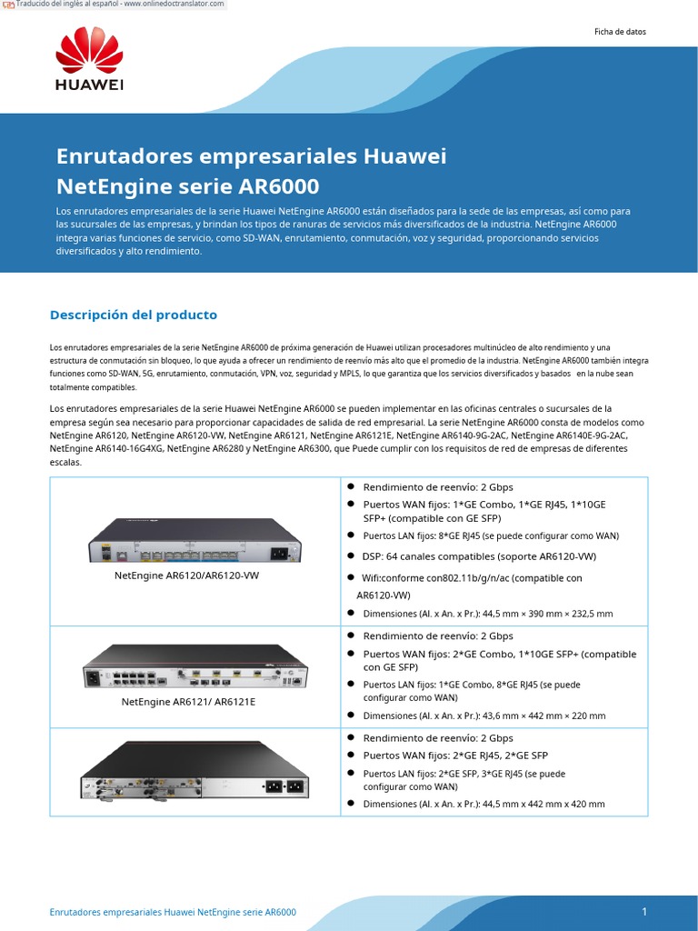 Huawei NetEngine AR6000 Series Enterprise Routers Datasheet - En.es ...