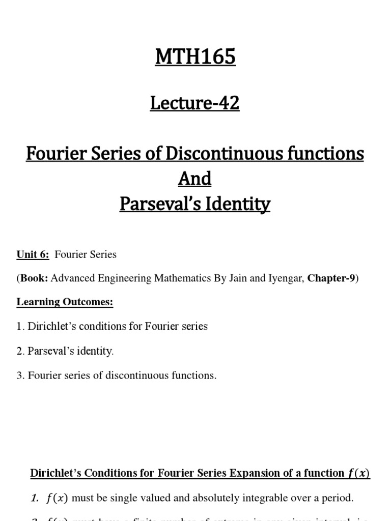 Lecture 42fourier Series of Discontinuous Functions | PDF | Maxima And ...